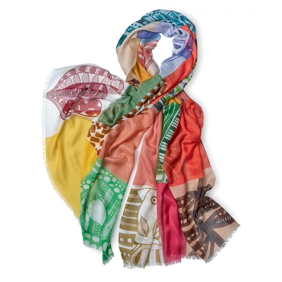 Silk modal stole in cotton Made in Italy Lussino with patchwork design