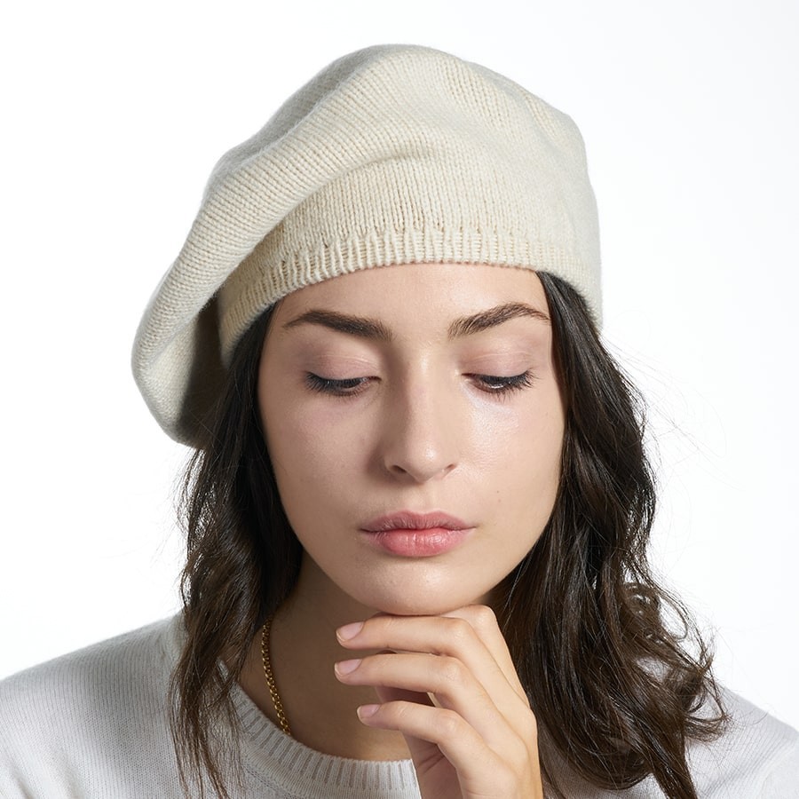 Beret RASO beige 70% wool 30% cashmere